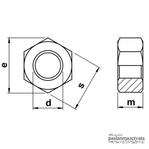 m3 Paslanmaz Somun DIN 934